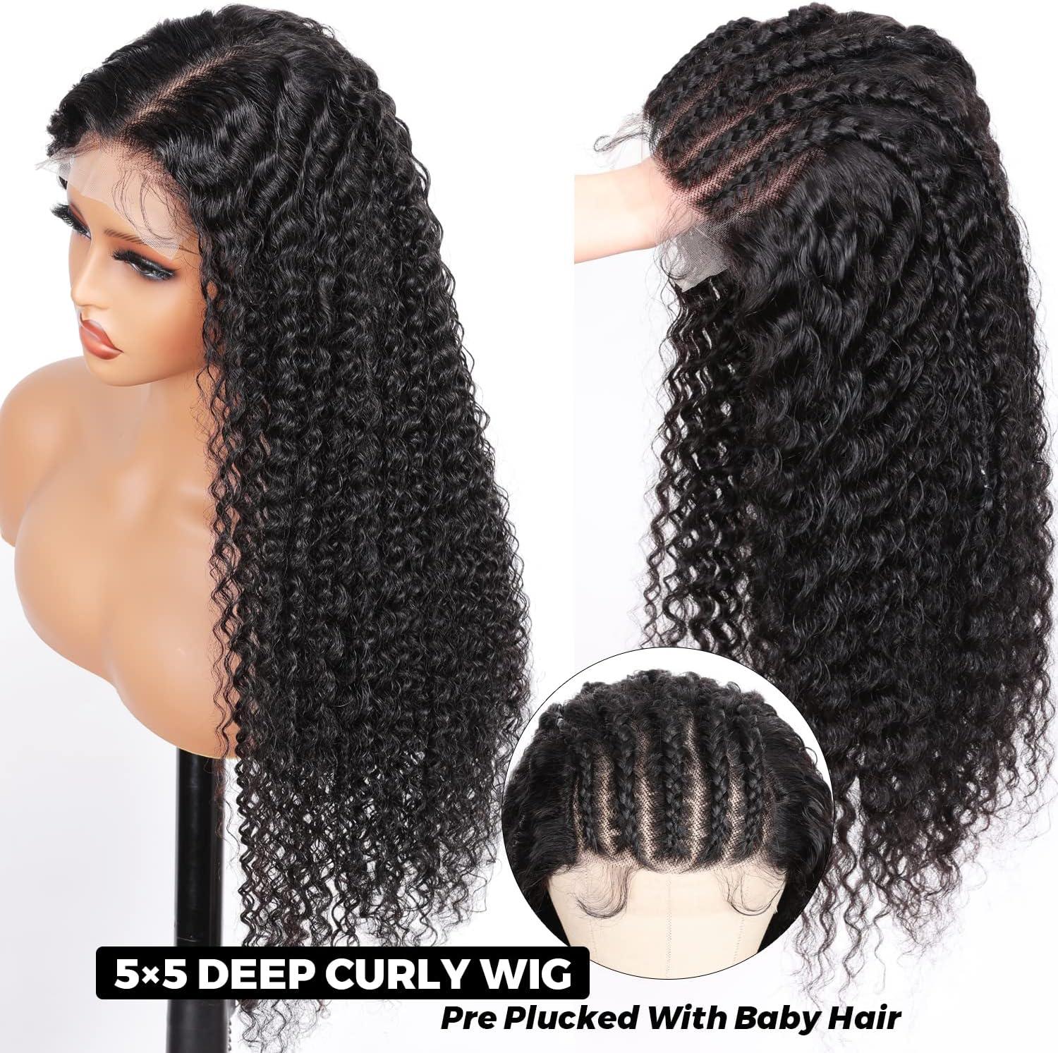 ALIPOP 5x5 HD Transparent Lace Front Wig 20 Inch Deep Wave Curly | 10A Brazilian Human Hair Wigs ...