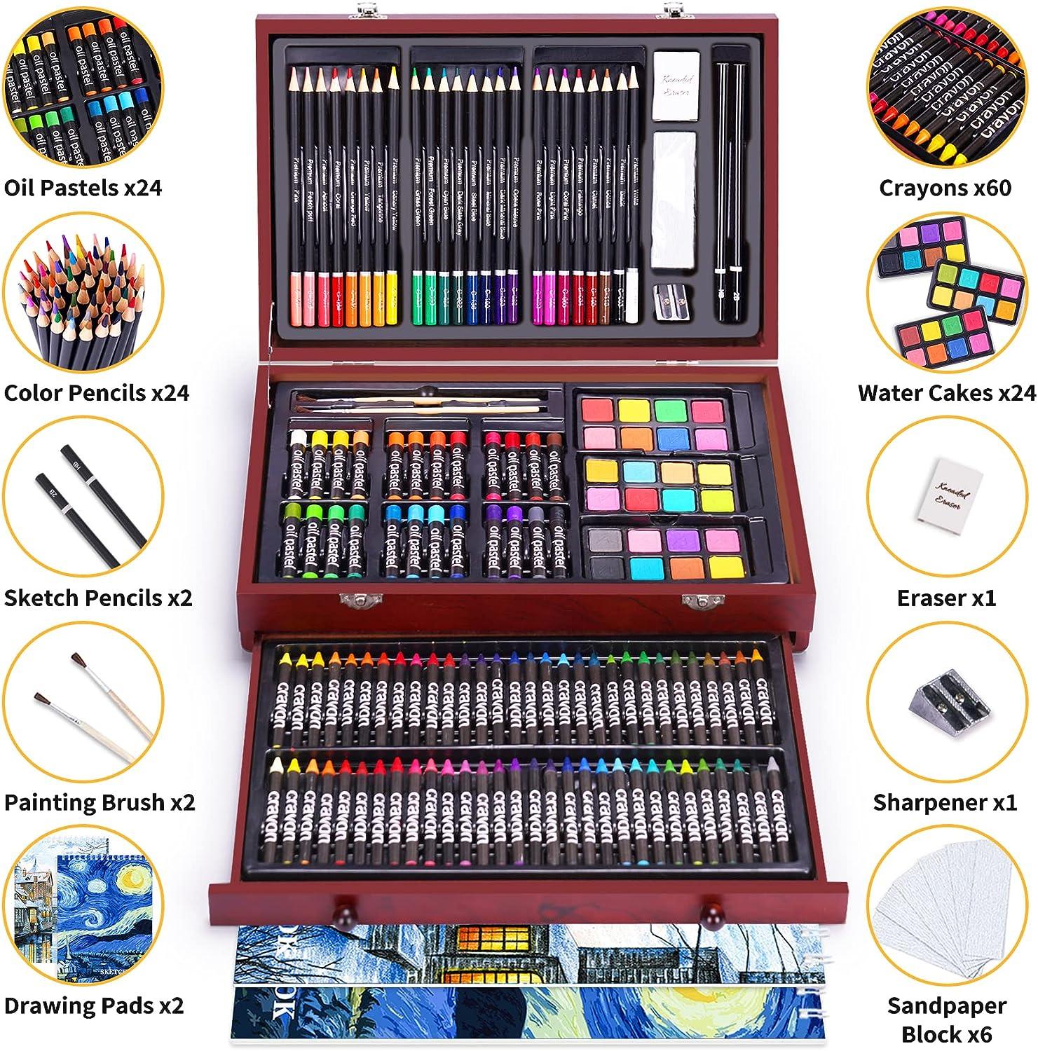 145 Piece Deluxe Art Set with Drawing Pad - Wooden Box Painting Kit for ...