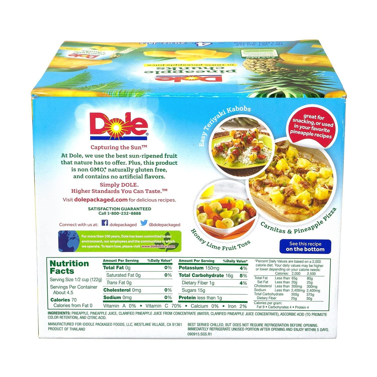 Dole Pineapple Chunks in 100% Juice - 20oz x 4 Jars | Buy Now with ...
