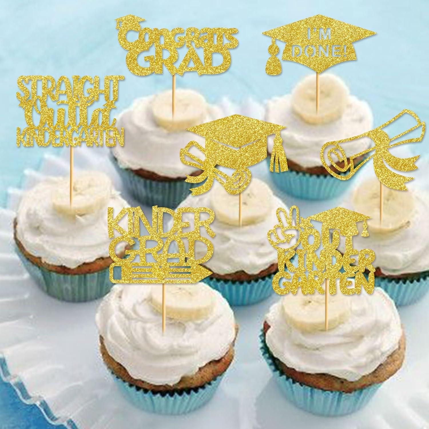 24Pcs Gold Kindergarten Graduation Cupcake Toppers Kindergarten ...