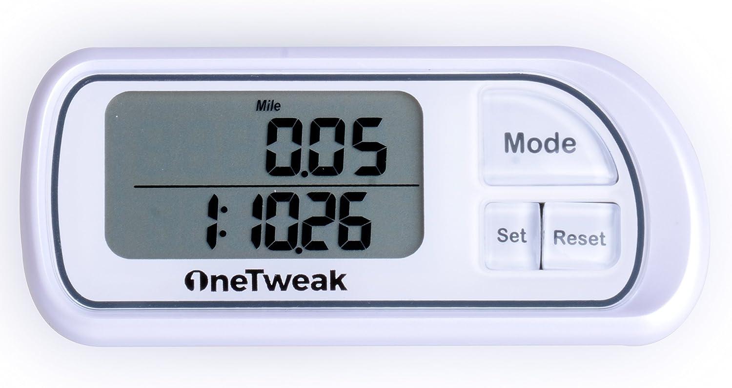 OneTweak EZ-1 Pedometer for Walking - White | Back-to-Basics Step Counter with Pause Function ...