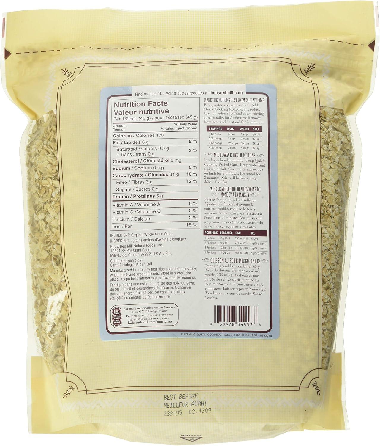 BOB'S RED MILL Organic Quick Cooking Oats 907 Gram | Buy Now with ...