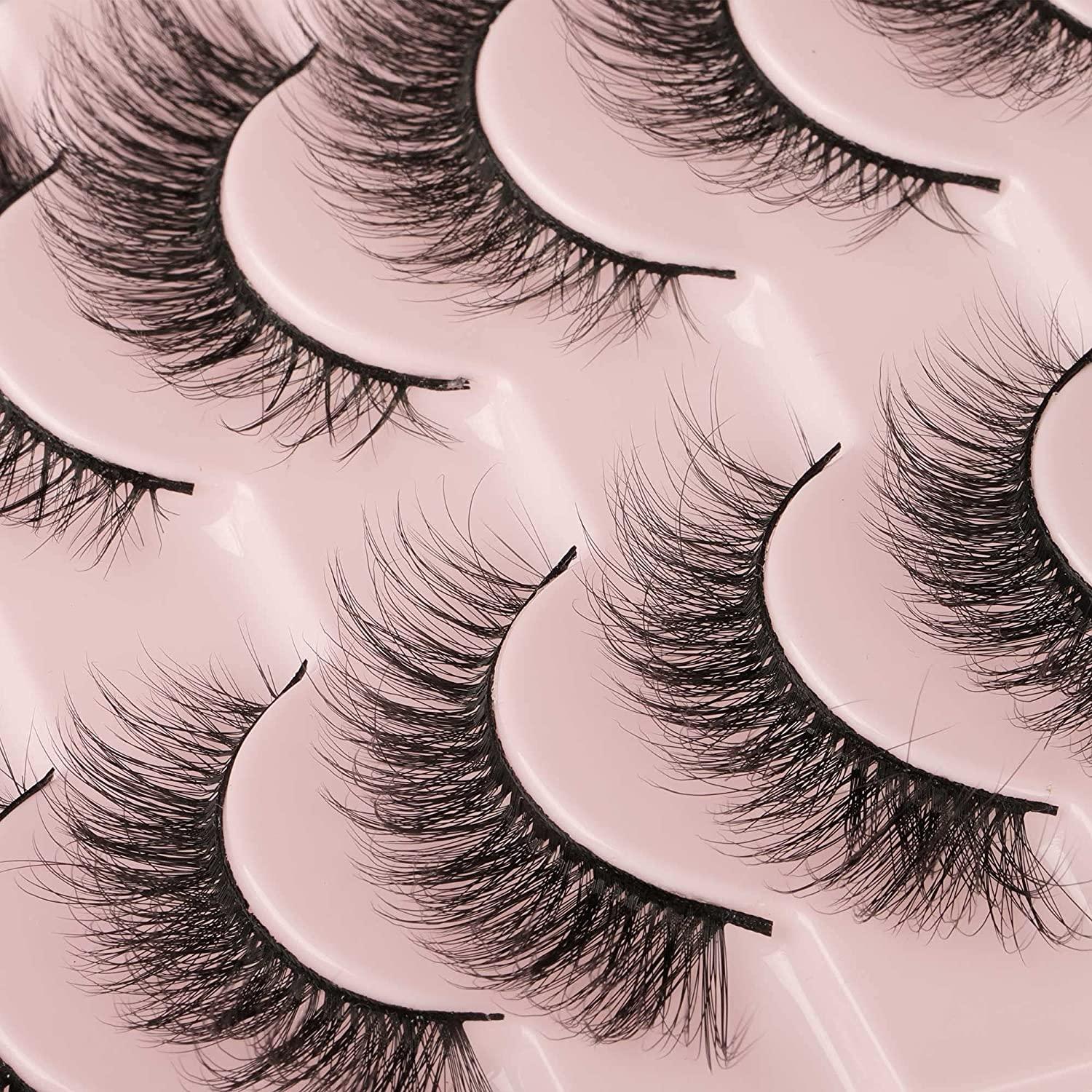 3D Wispy Cat Eye Mink Lashes - 10 Pairs Bulk Pack, Natural Short Volume ...