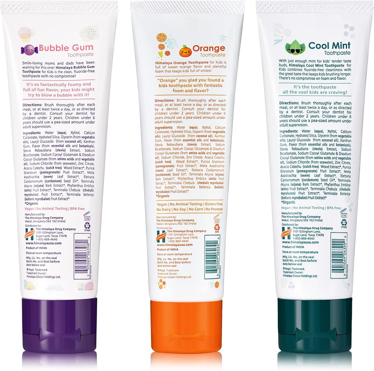Himalaya Botanique Kids Toothpaste Variety Pack - Bubble Gum, Orange ...