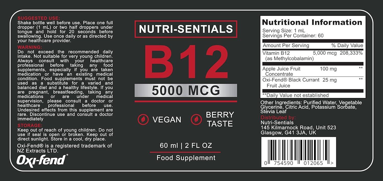Vitamin B-12 Liquid Drops - 5000mcg Methylcobalamin Supplement for ...