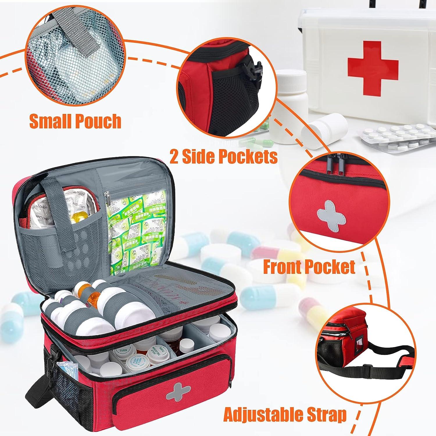 Portable Pill Bottle Organizer & First Aid Kit Bag - Red | Travel ...