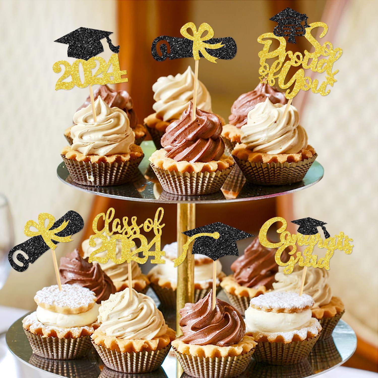 Aloreen 12CT Graduation Cupcake Toppers Class Of 2024 Cake Picks ...