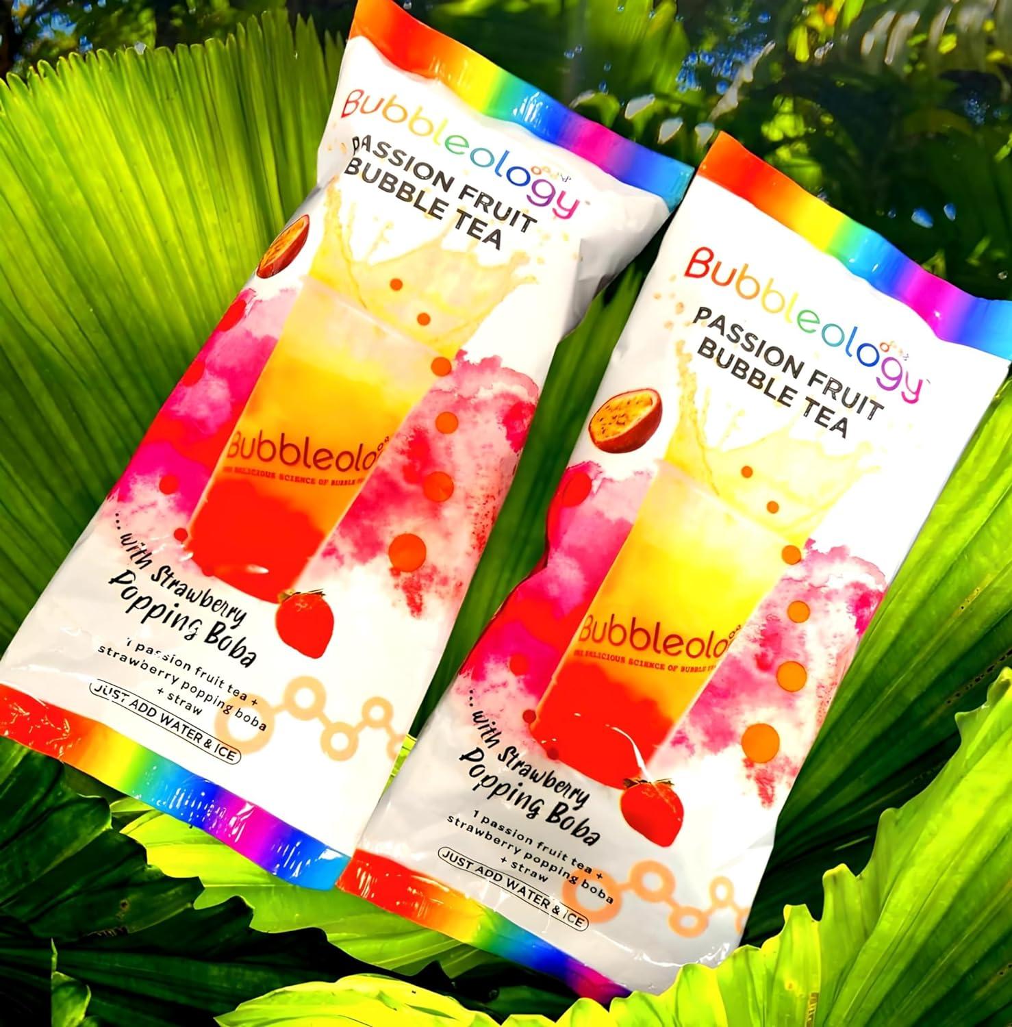 Bubbleology Passion Fruit Bubble Tea with Strawberry Popping Boba Pack ...