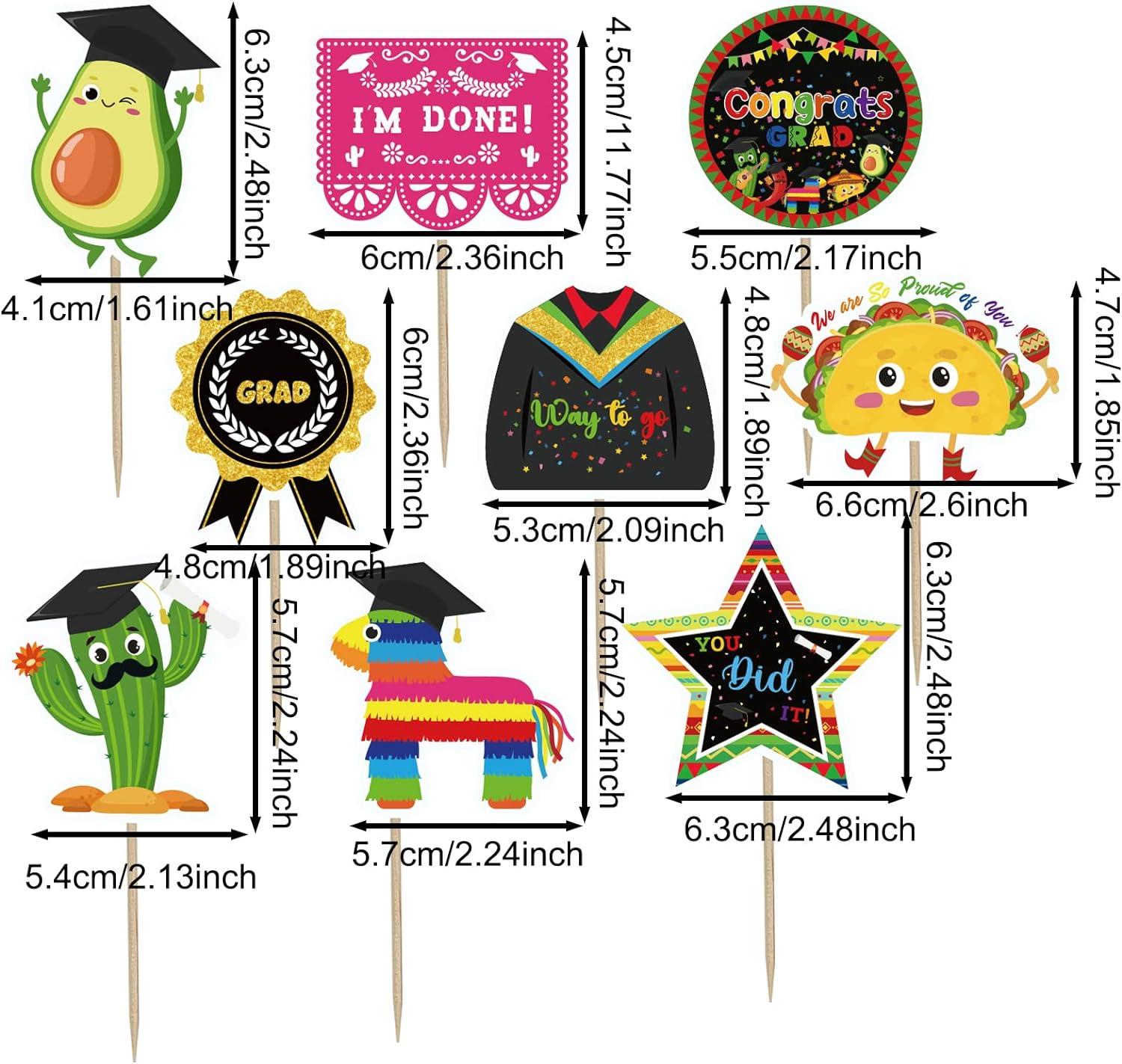 Mulukaya 27Pcs Mexican Graduation Cupcake Toppers Taco Bout Avocado ...