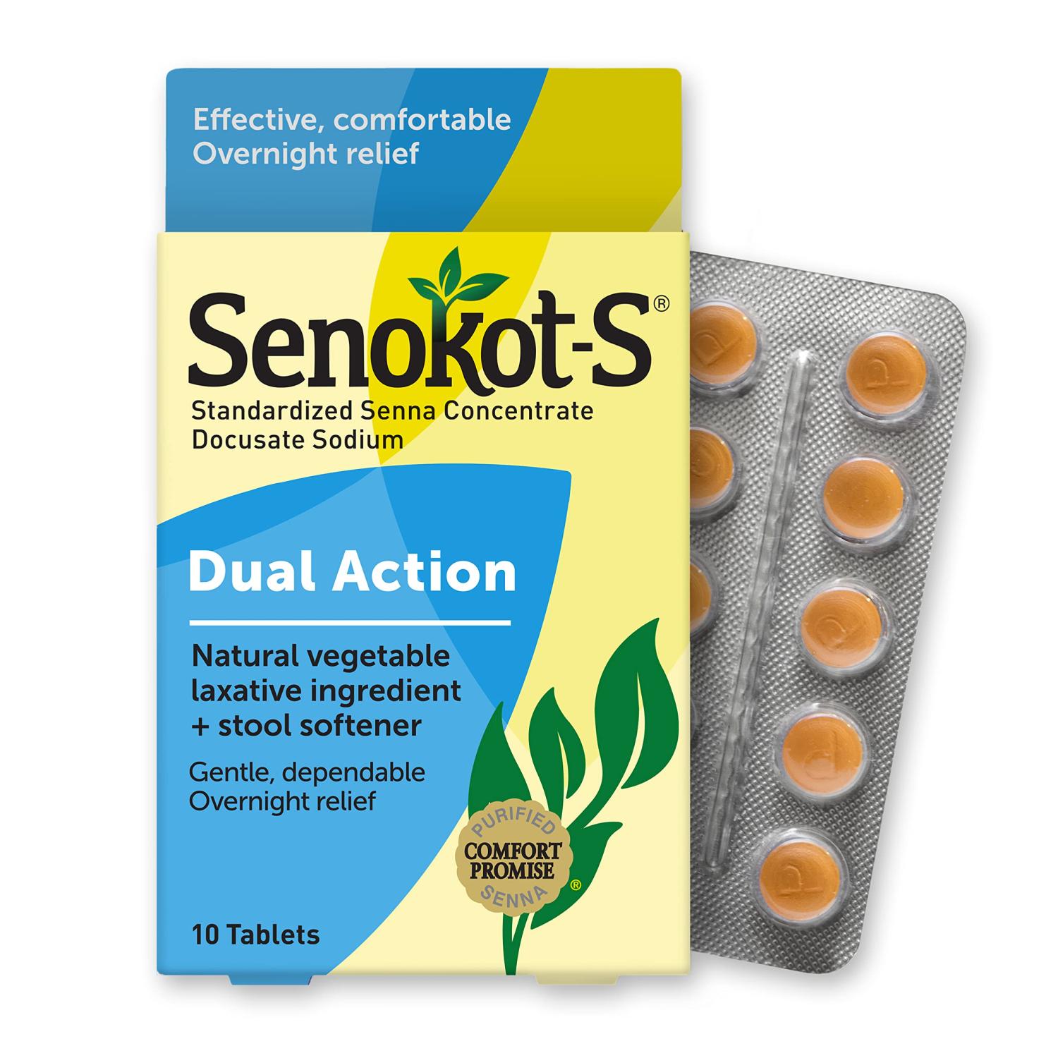 Senokot-S Dual Action Laxative & Stool Softener Tablets for Overnight ...