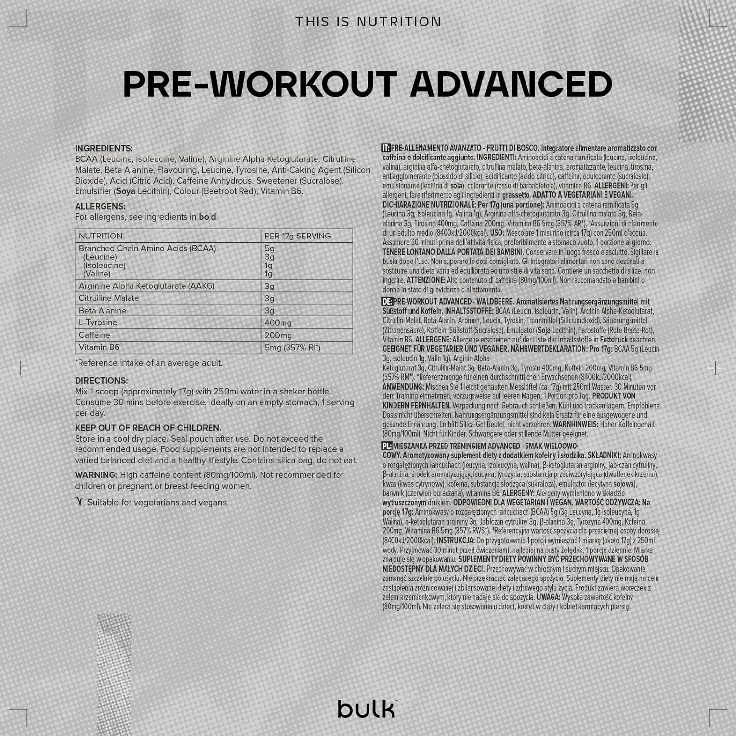 Bulk Pre Workout Advanced Mixed Berry 500g - Energizing Pre-Workout ...