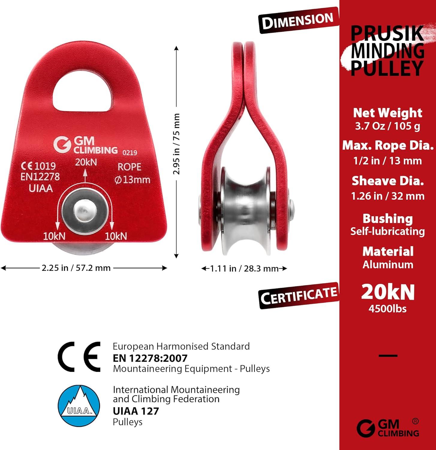 GM CLIMBING 20kN Micro Prusik Minding Pulley 1/2 CE UIAA Certified Red ...