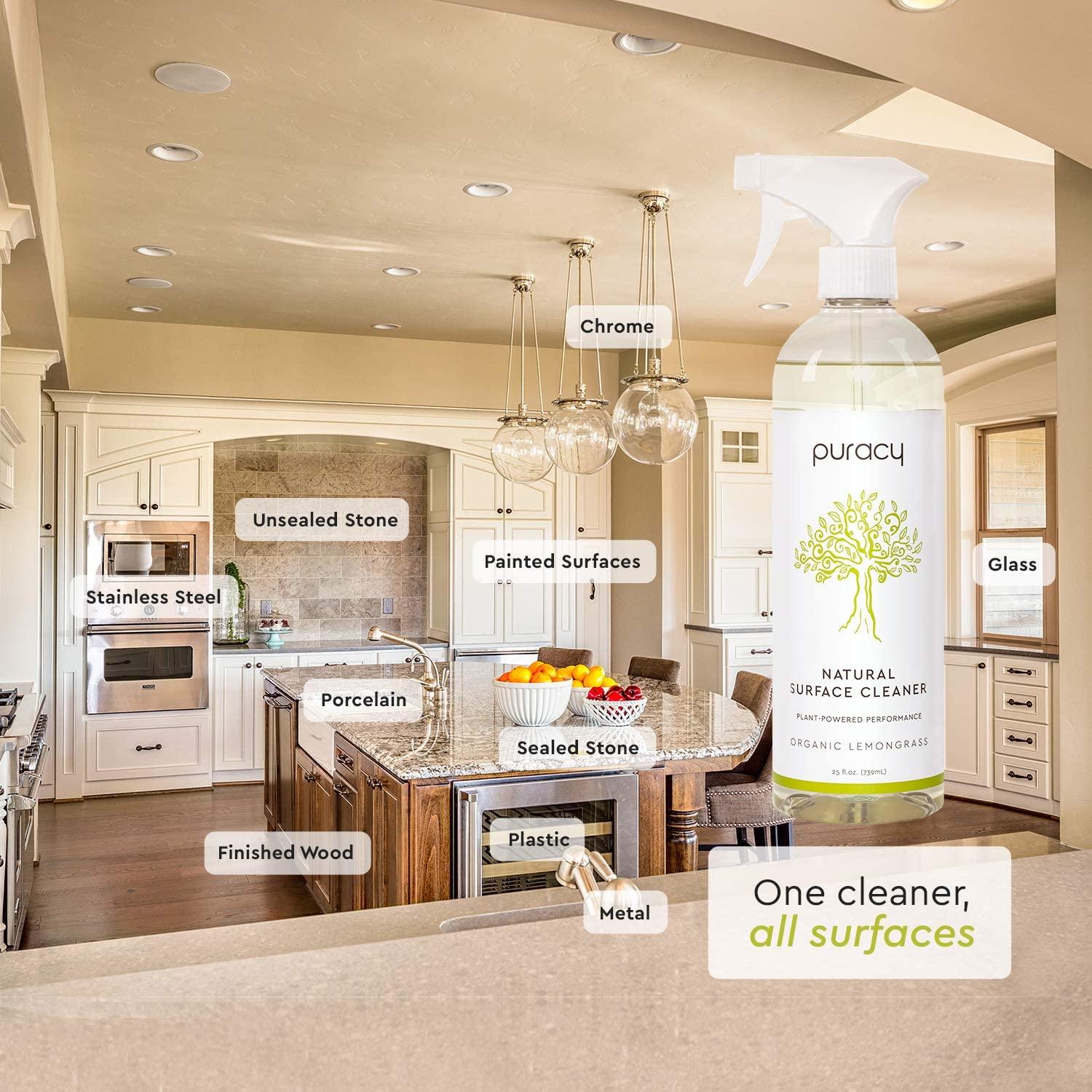 Puracy Organic Lemongrass Surface Cleaner Spray 25 oz Clear Bottle ...