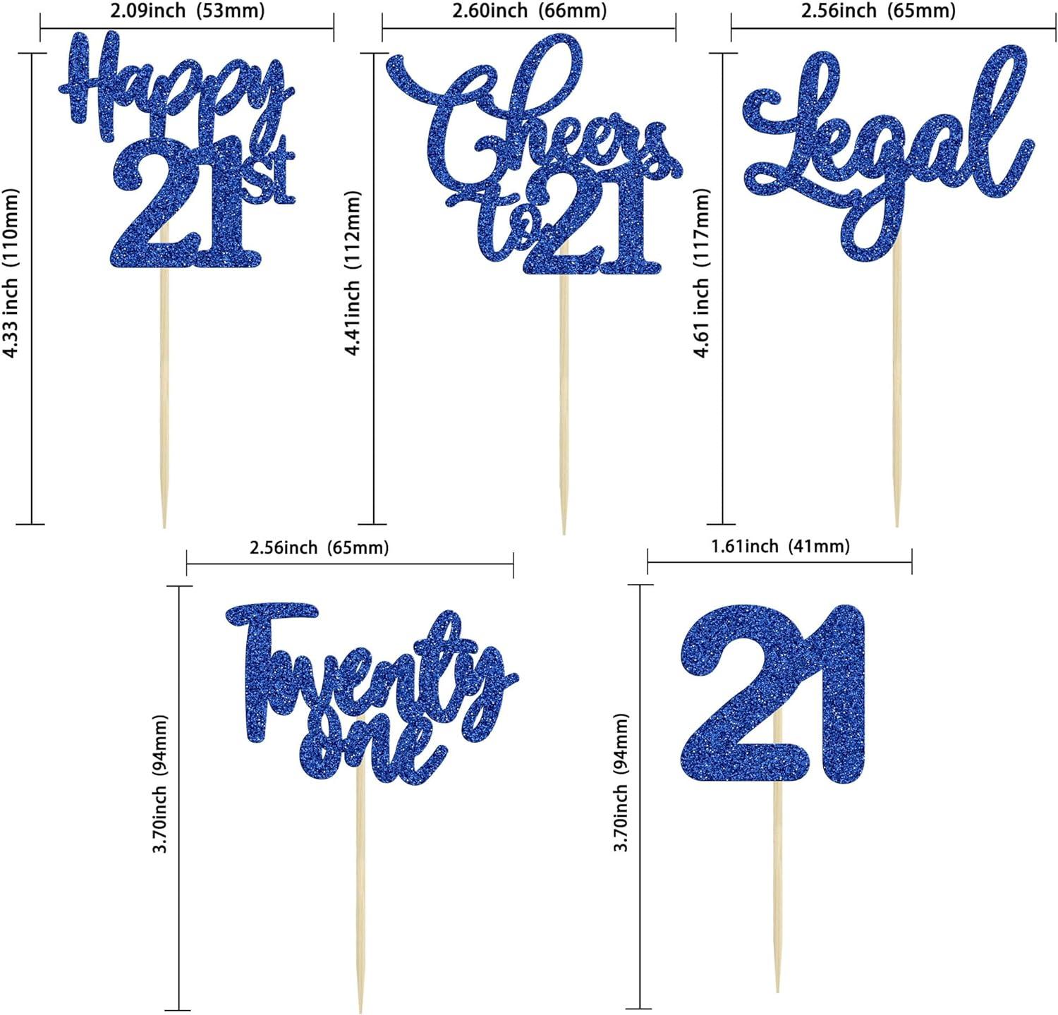 30 Pack Happy 21st Birthday Cupcake Toppers Dark Blue Glitter 21 ...