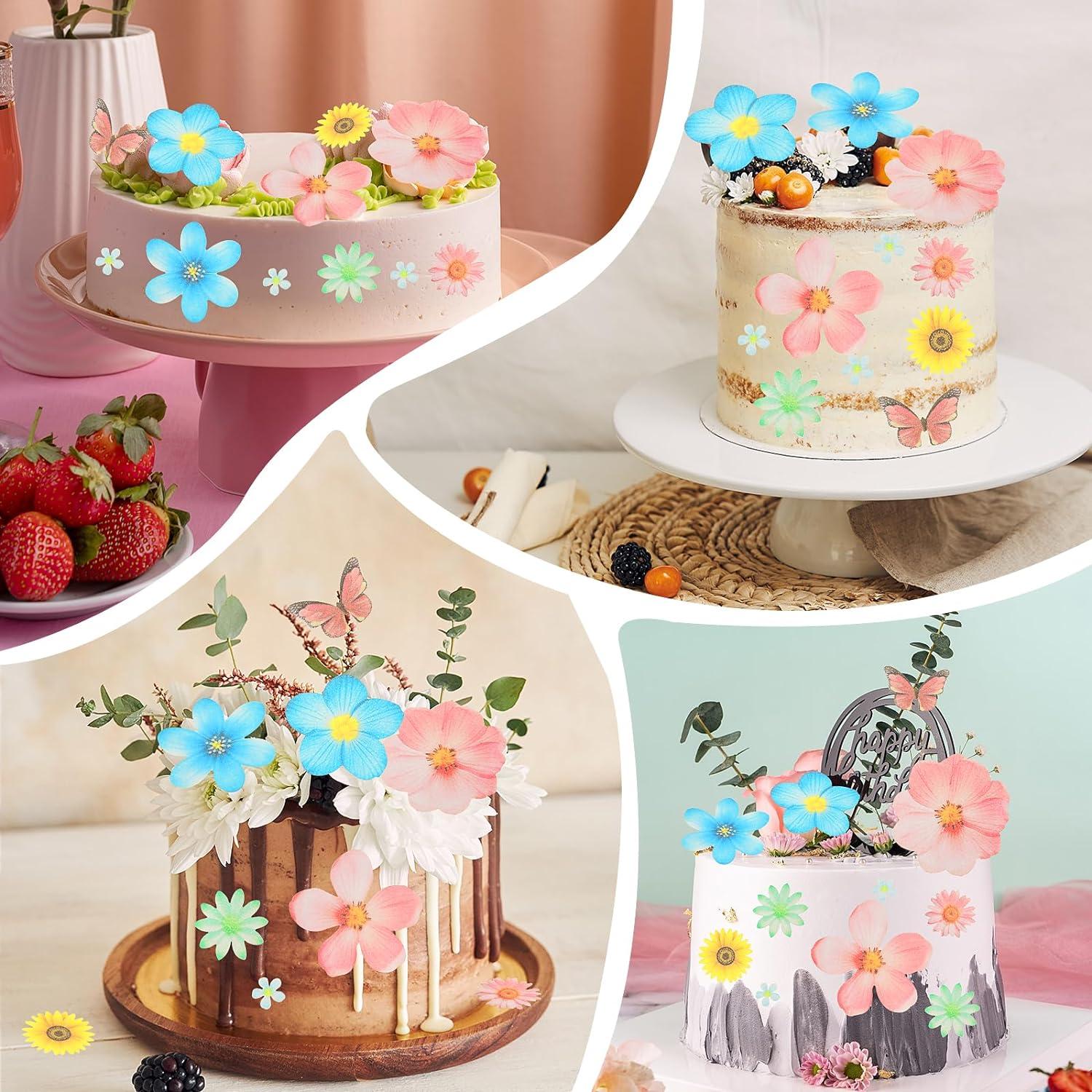 55 Pcs Edible Flowers Cake Decorations Wafer Paper Edible Flowers ...
