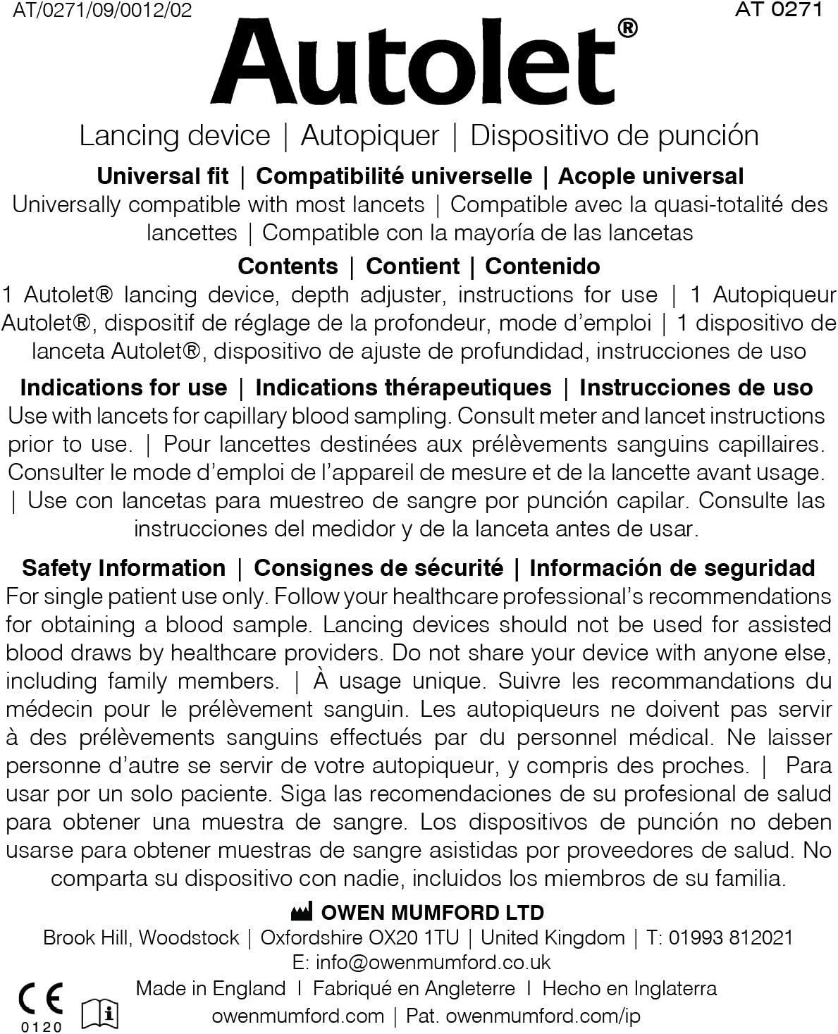 Owen Mumford AT 0271 Autolet Impression Advanced Lancing Device - Fast ...