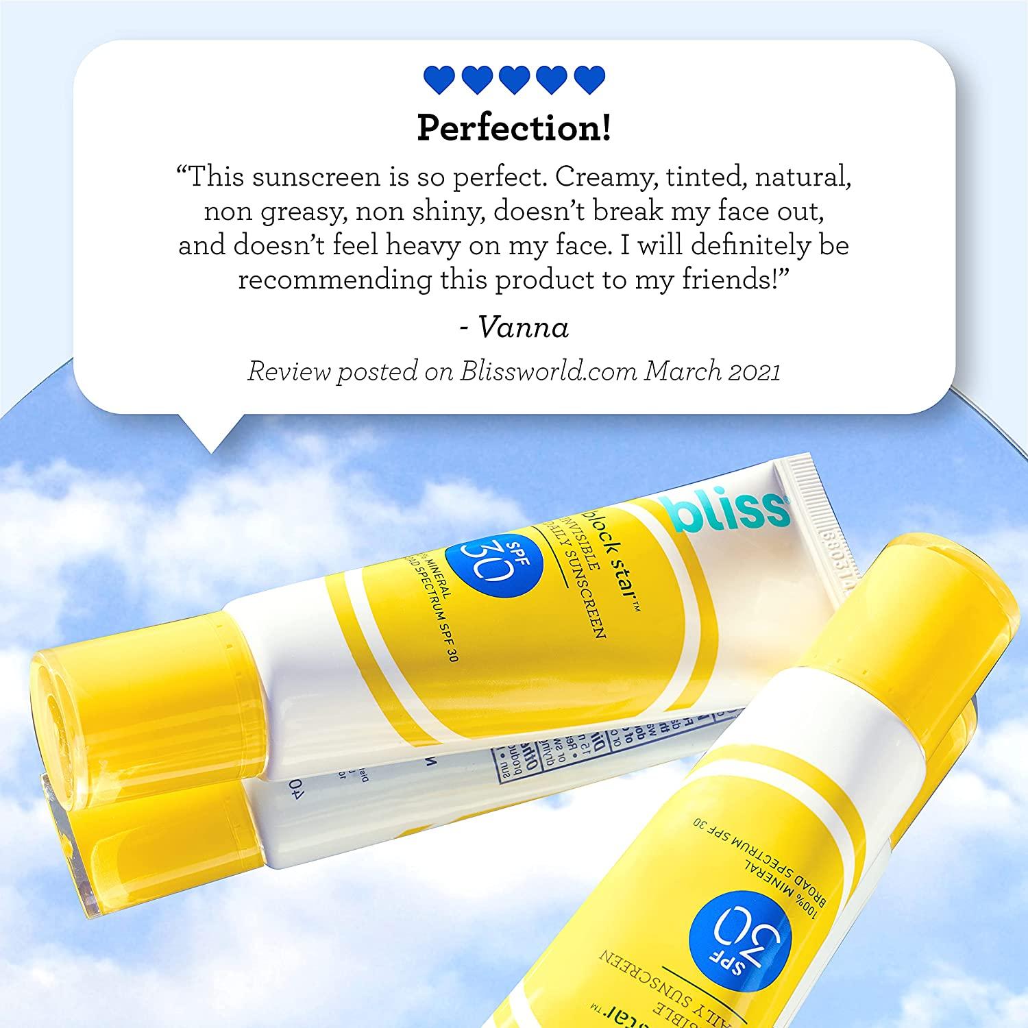 Bliss Tinted Sunscreen SPF 30 | Block Star Face Sunscreen | 100% ...