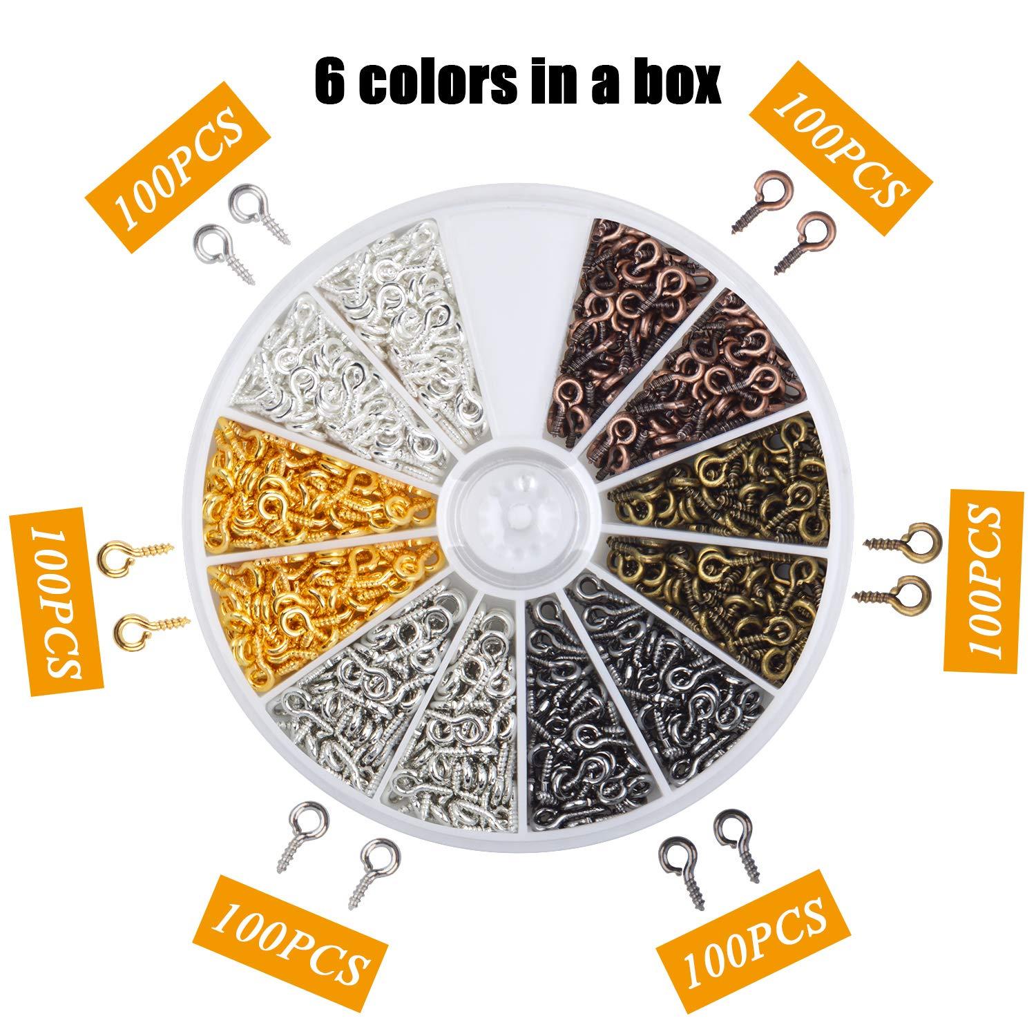 Screw Eye Pins 600pcs Mini Eye Pins Hooks for Jewelry Making - 6 Colors ...