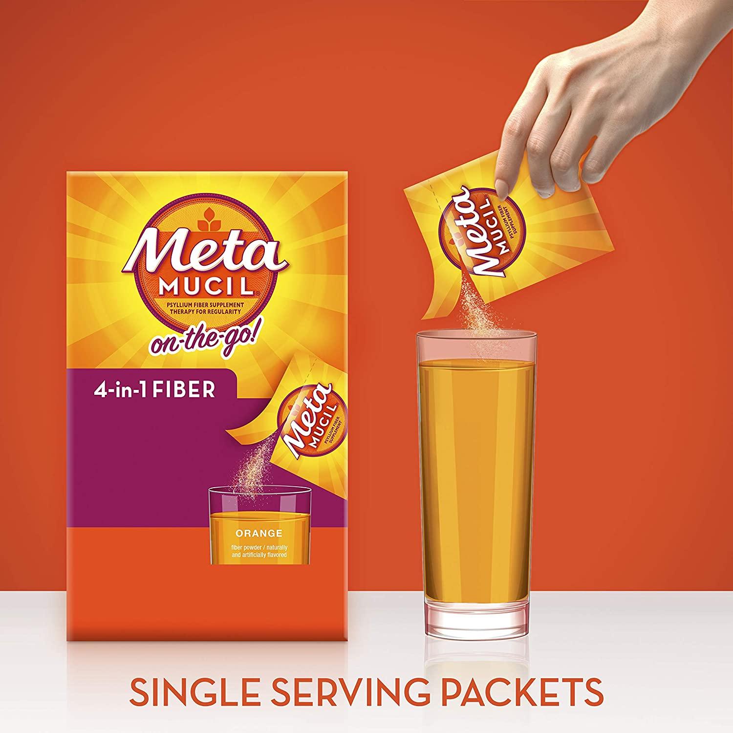 Metamucil 4-in-1 Psyllium Fiber Supplement Sugar-Free Powder Packets ...