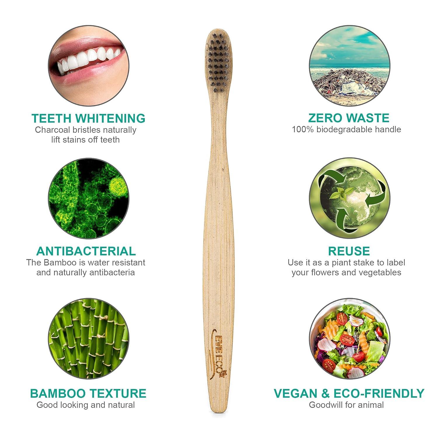 EveEco Bamboo Toothbrush 4 Pack - Soft Bristles for Sensitive Gums ...