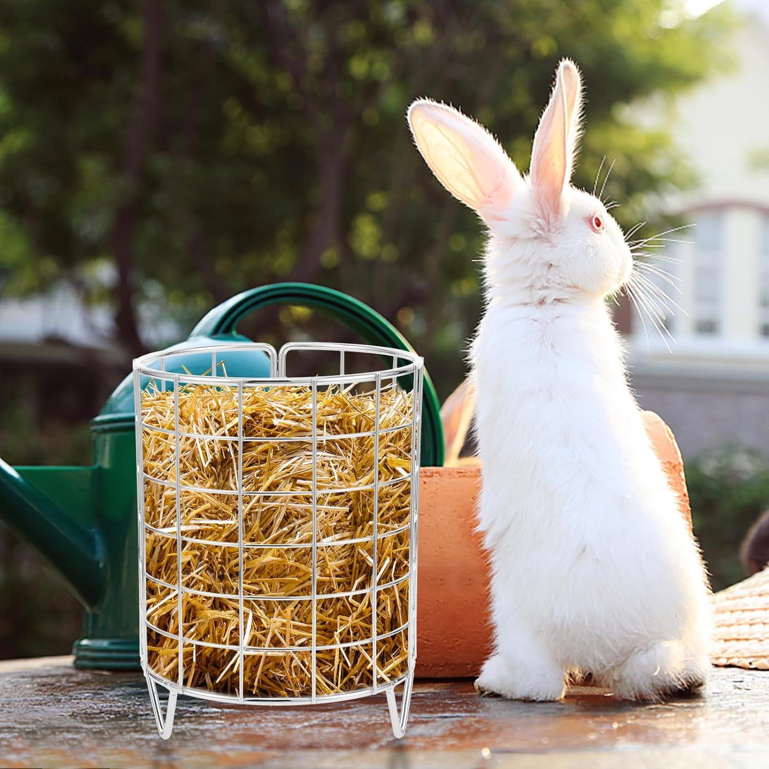 PATKAW Metal Rabbit Grass Feeder Free Standing Bunny Grass Feeder Rack ...