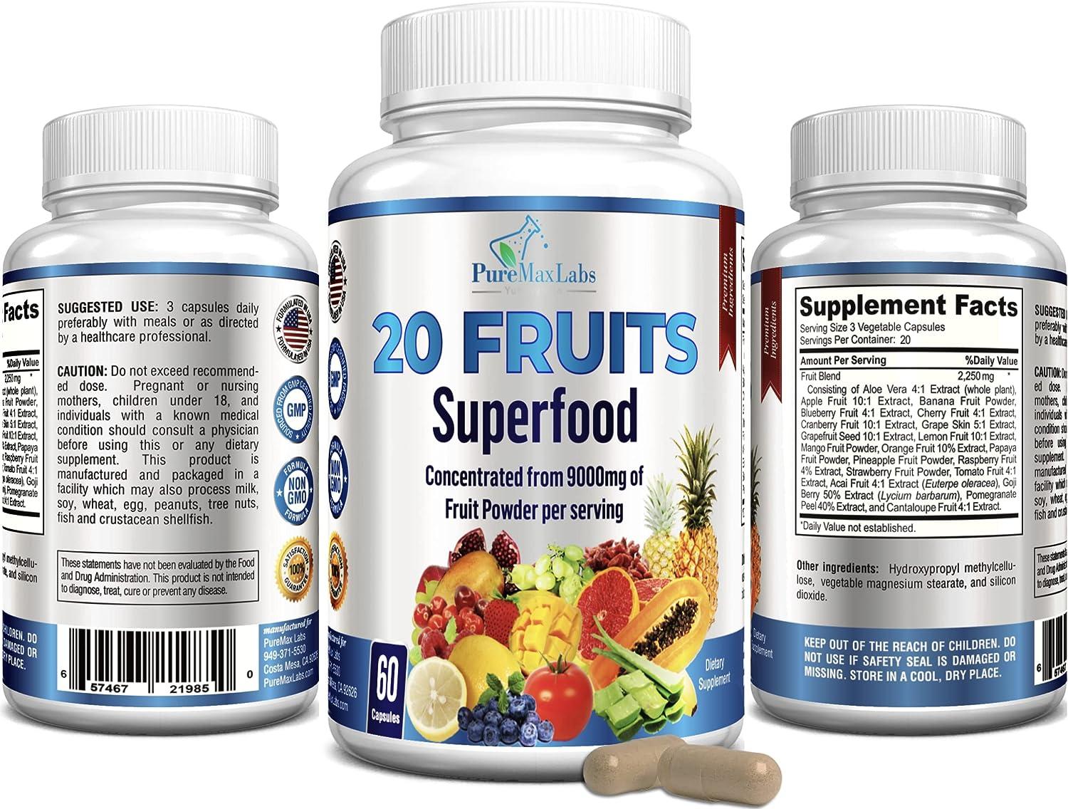 20 Fruits Superfood Capsules - Natural Antioxidants with Aloe Vera ...