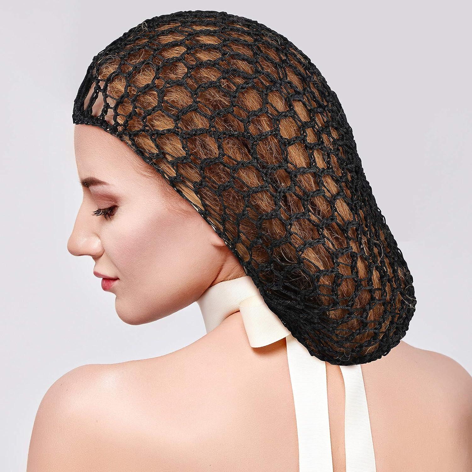 3-Piece Black Mesh Hair Net Set - Rayon Crochet Hair Nets, Knit Snood ...