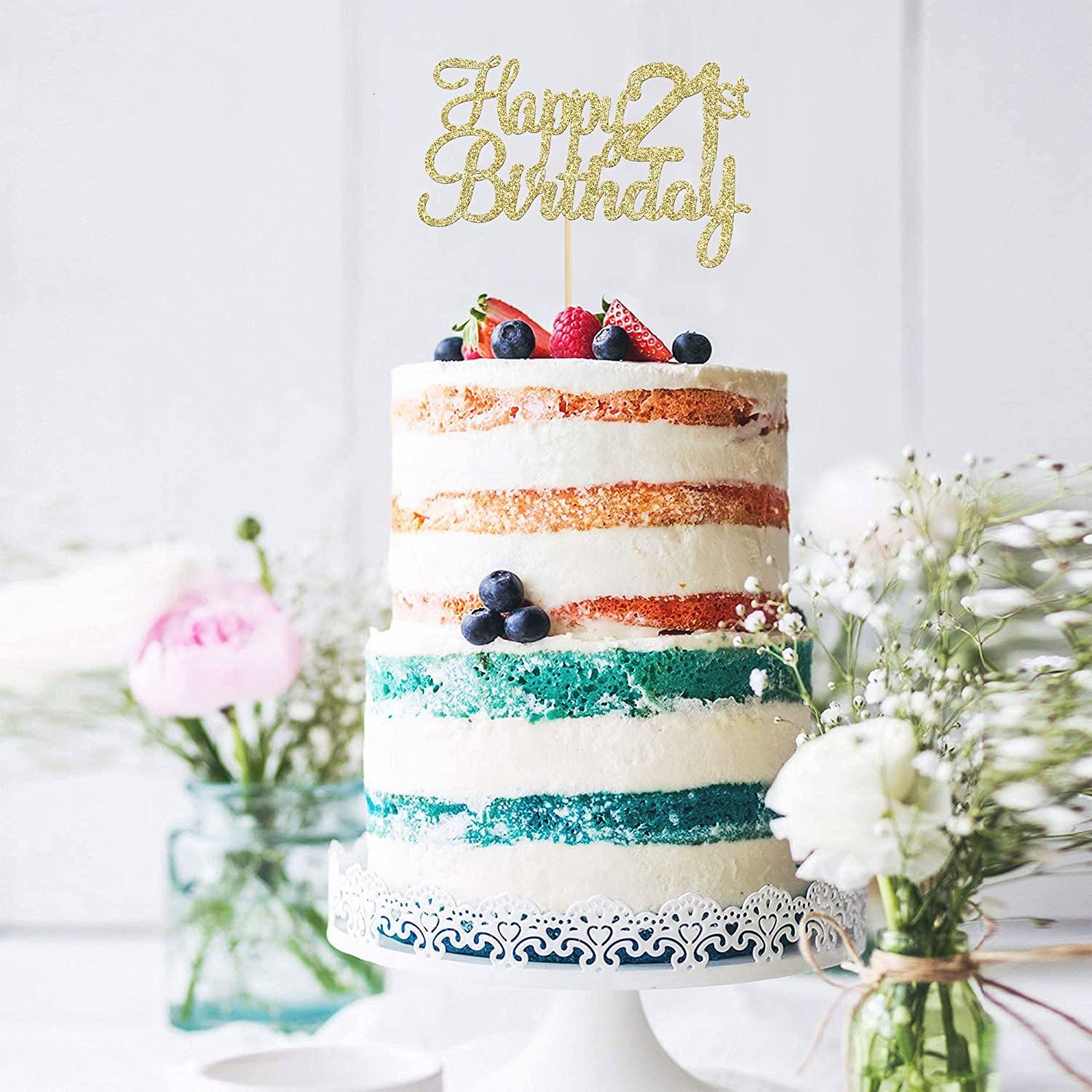 Gold Glitter Happy 21st Birthday Cake Topper - 21st Birthday Party ...
