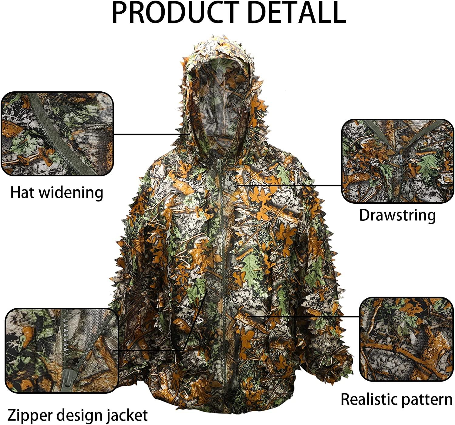 ZORVEM Kids/Youth/Teen 3D Leafy Camo Ghillie Suit - Large | Jungle Hunting, Shooting, Airsoft ...