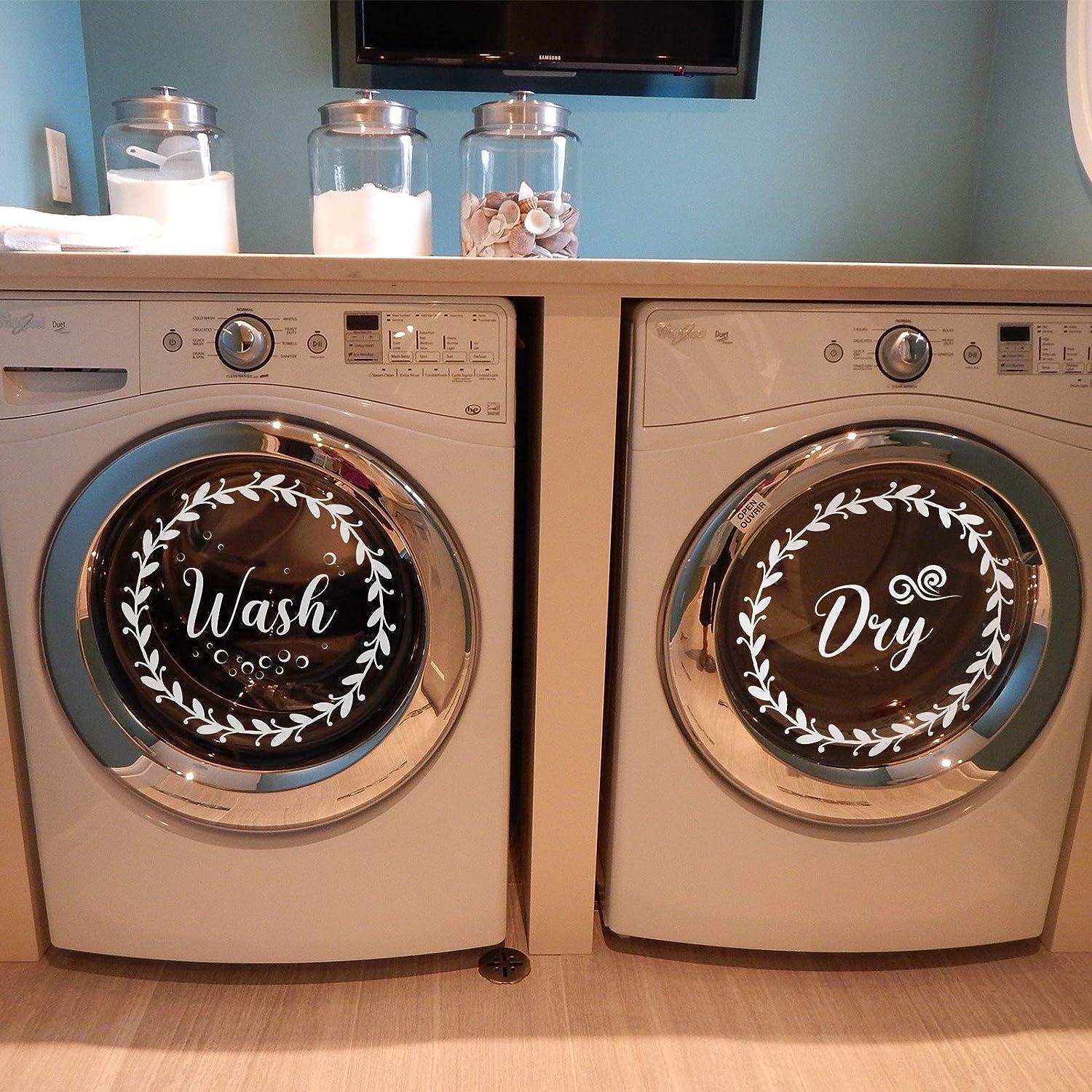 Wash and Dry Decal Sticker Set - Laundry Art Signs for Washing Machine ...