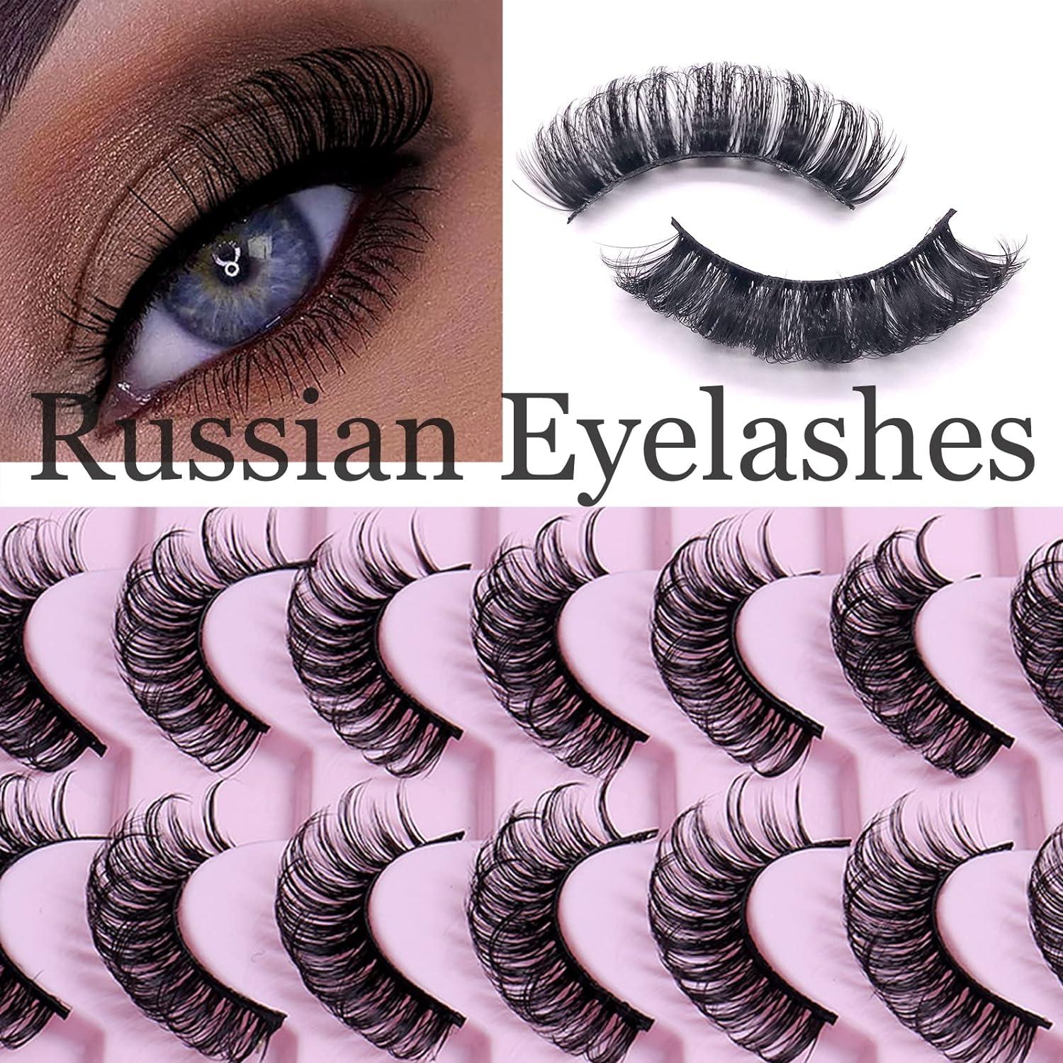 Russian Lashes False Eyelashes Russian Strip Lashes Natural D Curly ...