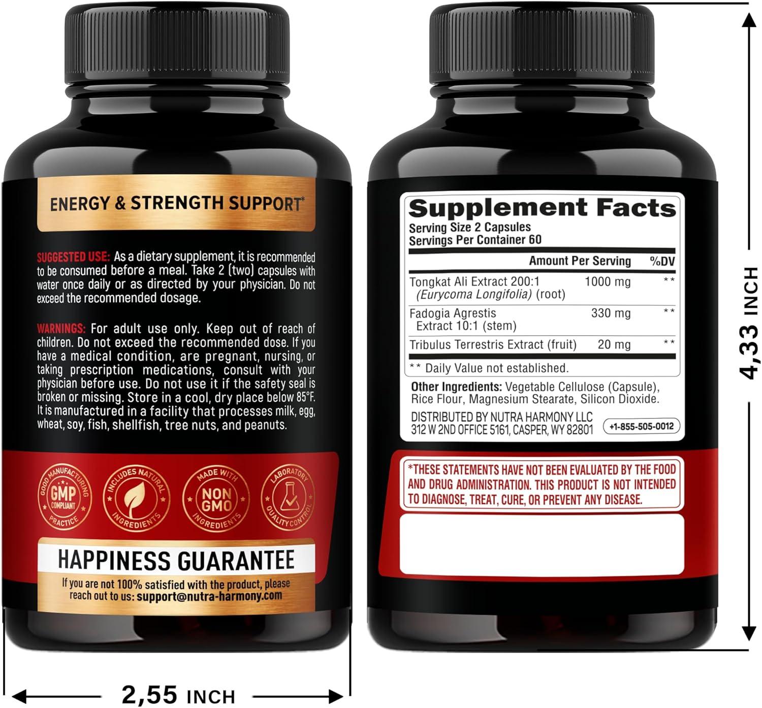 NUTRAHARMONY Tongkat Ali Men 1350mg Complex Fadogia Agrestis Tribulus ...