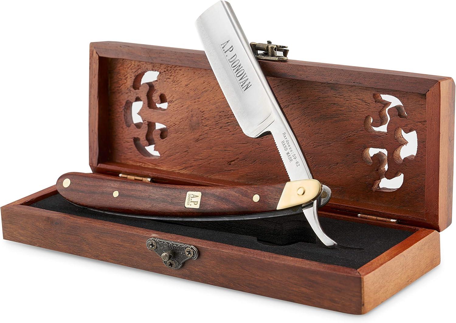 AP Donovan Straight Razor with Strop | 7/8 Blade | Mahogany Wood ...