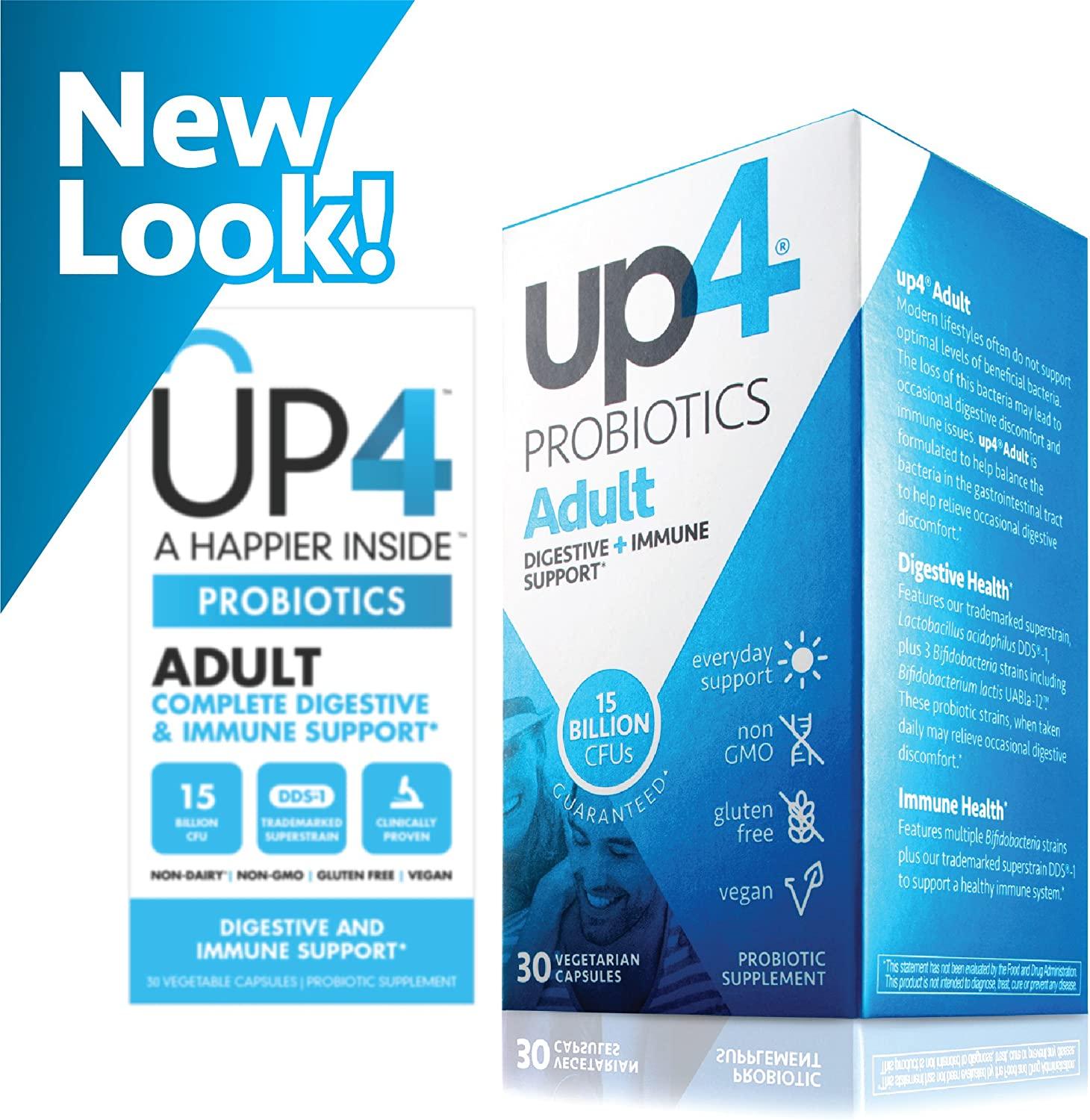 UP4 Adult Probiotic Supplement - 15 Billion CFU, Digestive & Immune ...