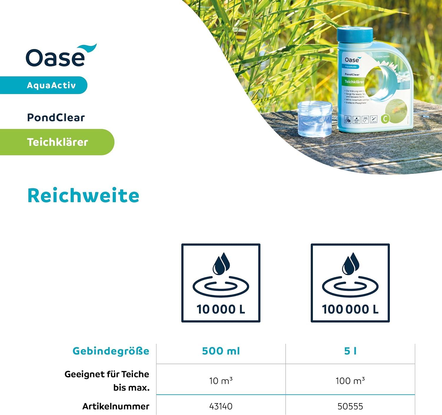 OASE 43140 Aquaactiv Pondclear 500 ml - Immediate Pond Care for ...
