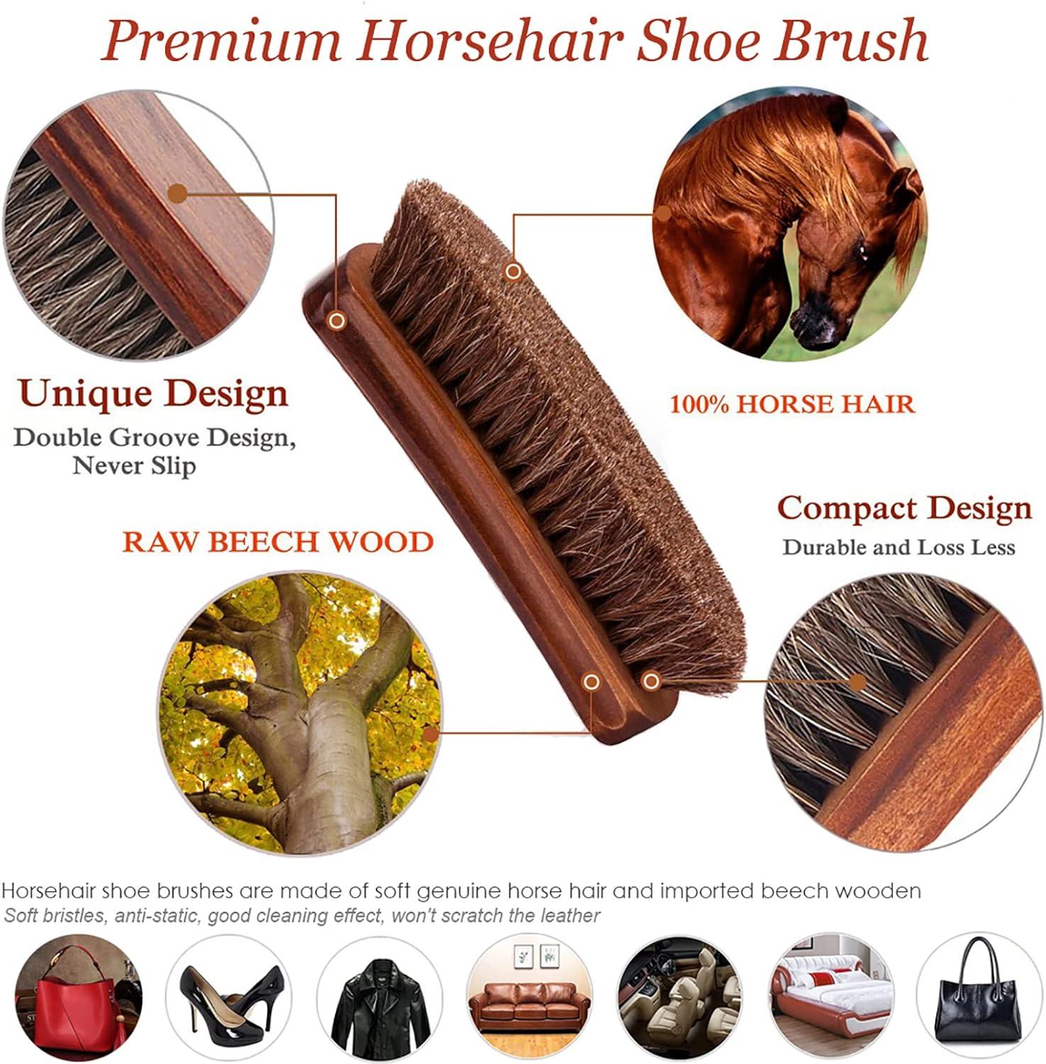 KY-Tech Premium Horsehair Shoe Brush Set - 4 Pieces for High Shine ...
