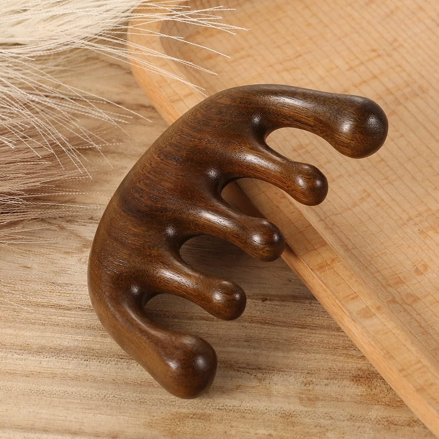 Buy Natural Sandalwood Massage Comb | Wide Teeth Scalp Massager for ...