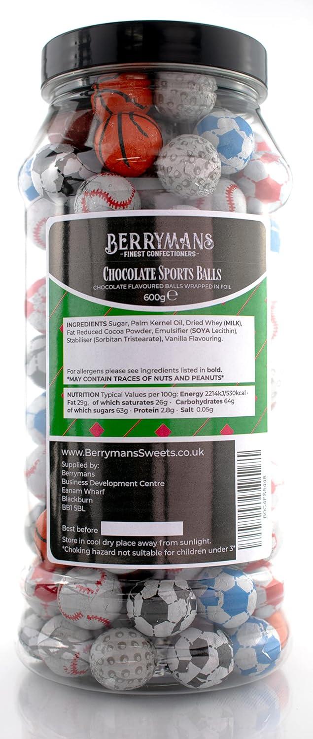 Berrymans Sweet Shop Chocolate Sports Balls Gift Jar - Classic Retro ...