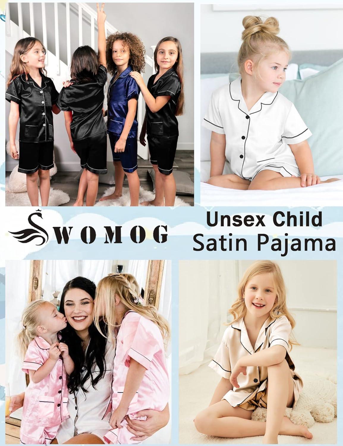 SWOMOG Kids Satin Pyjamas Set | 2 Piece Button-Down Pjs | Short Sleeve ...