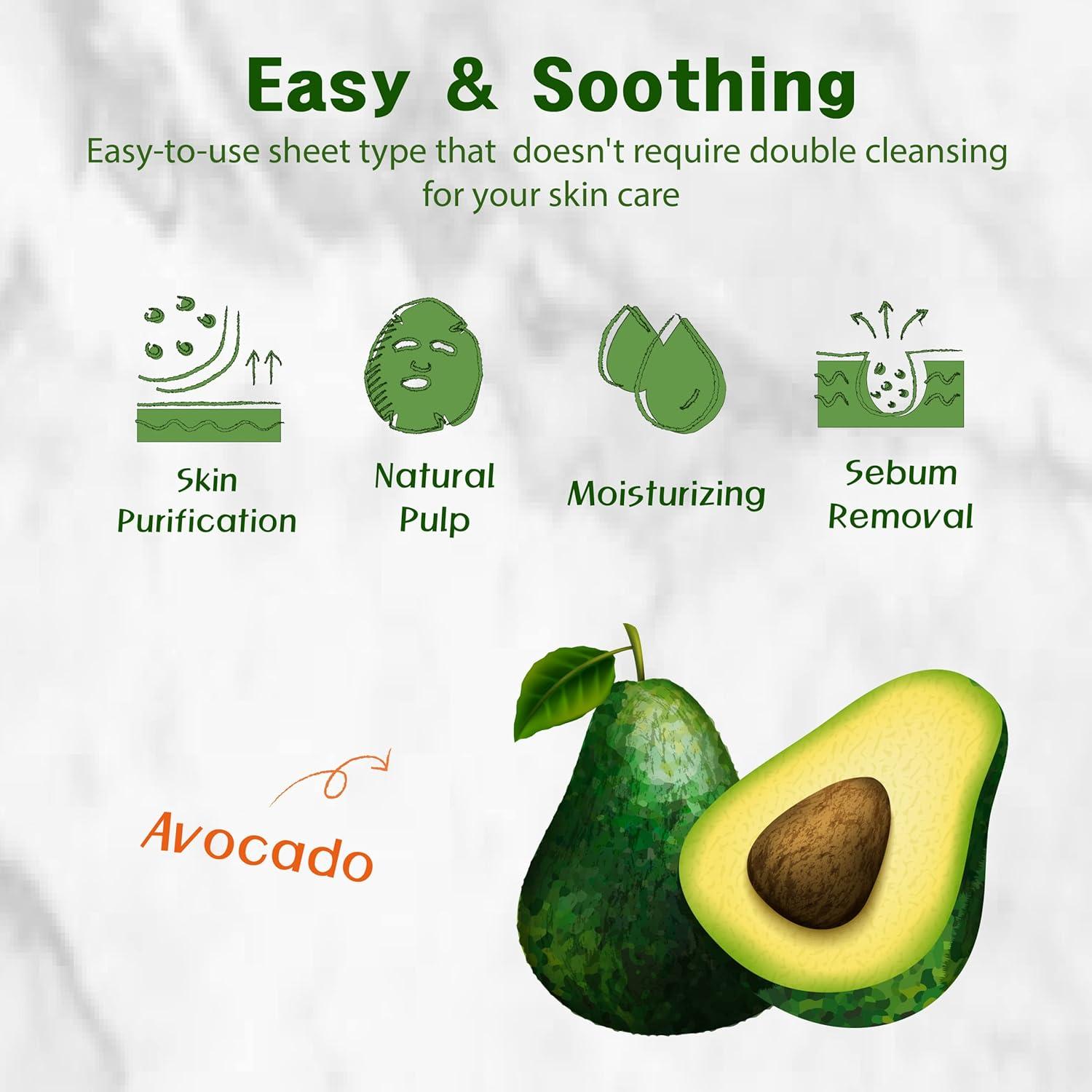 Purederm Avocado Collagen Mask (12 Pack) - Korean Beauty Essence Mask ...