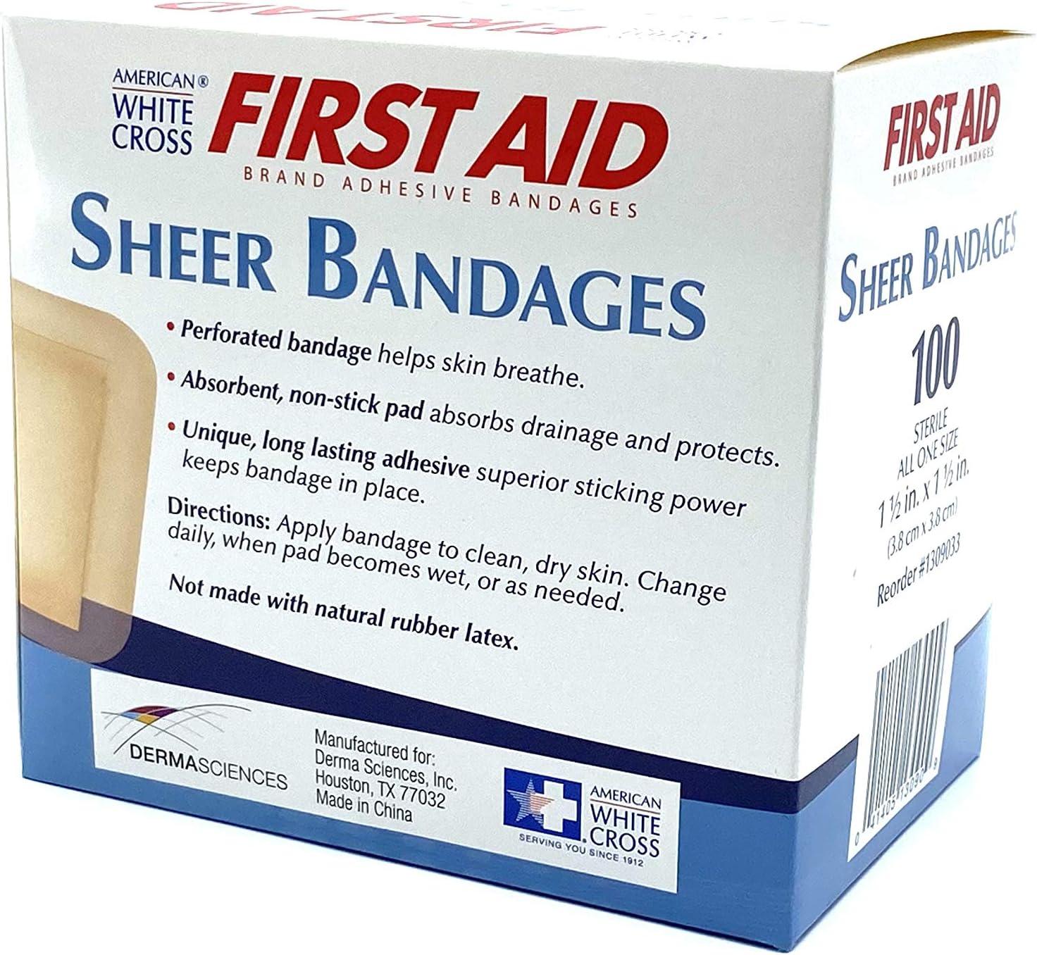 American White Cross Sheer Patch Adhesive Bandage 1x1 - 100 per Box ...