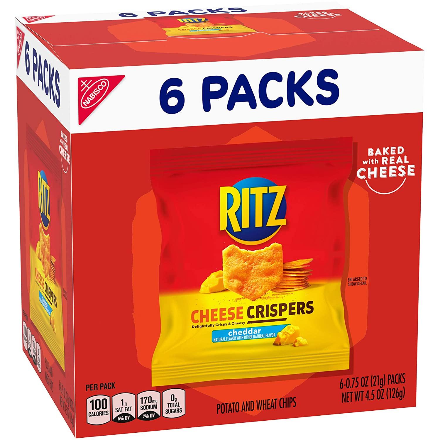 RITZ Cheese Crispers Cheddar Chips 0.75 oz Snack Packs - School Lunch ...