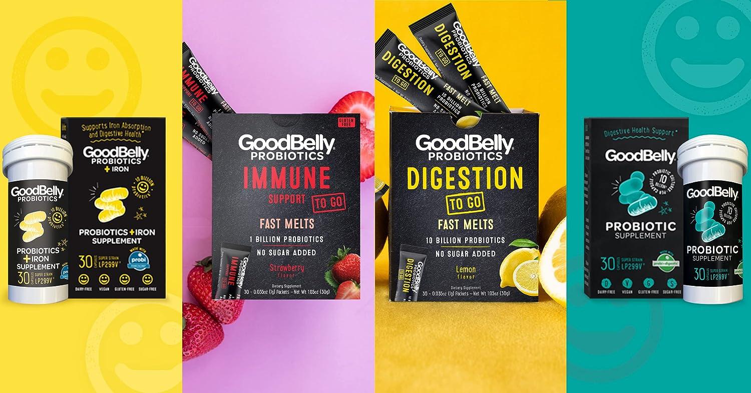 GoodBelly Probiotic Supplement - 10 Billion Live Cultures for Digestive ...