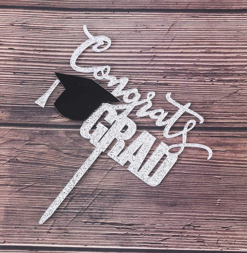 Topfunyy Congrats Grad Cake Topper Silver Acrylic Topper for Graduation ...