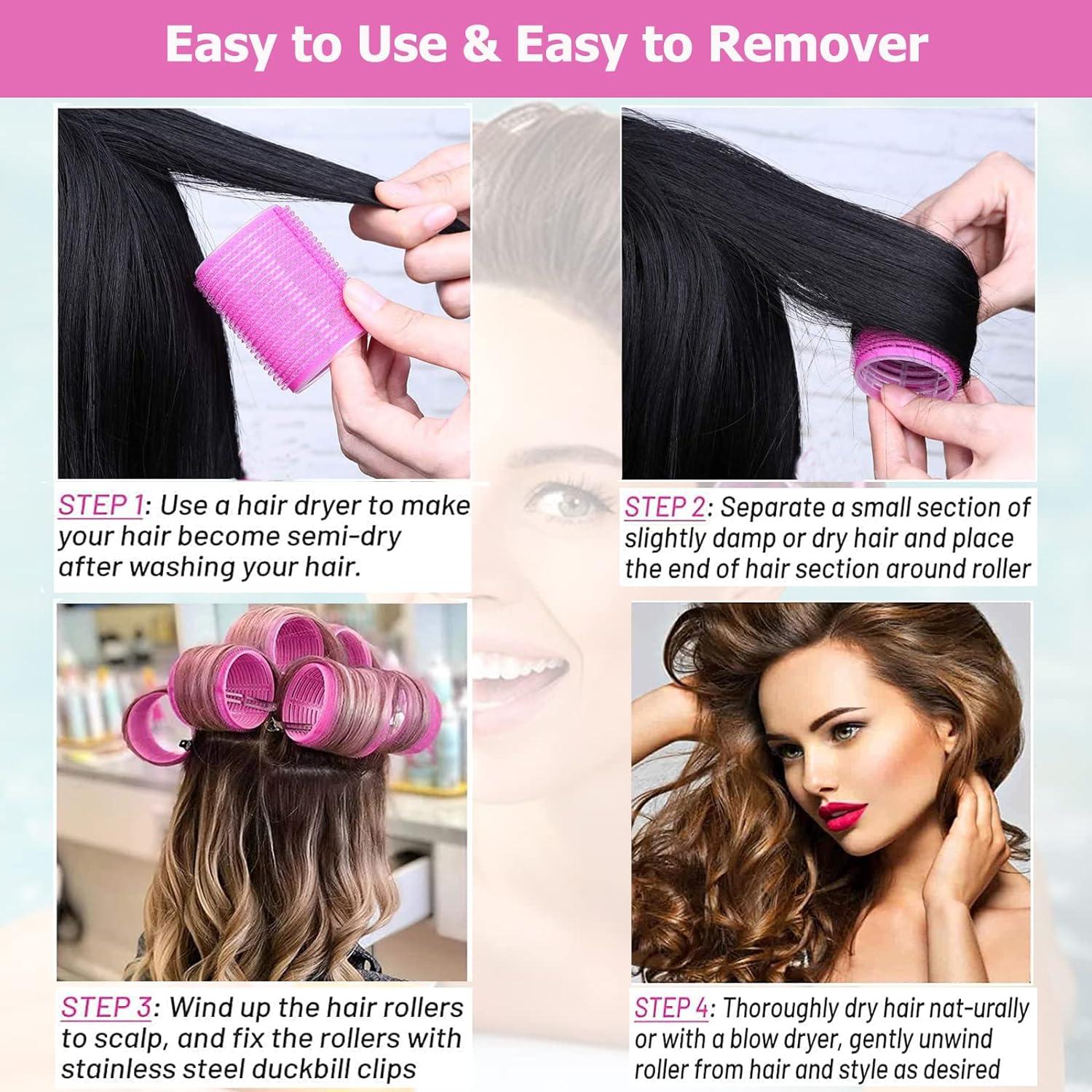 Lock Winder Large Curls - 24 Heatless Self-Adhering Jumbo Hair Rollers ...