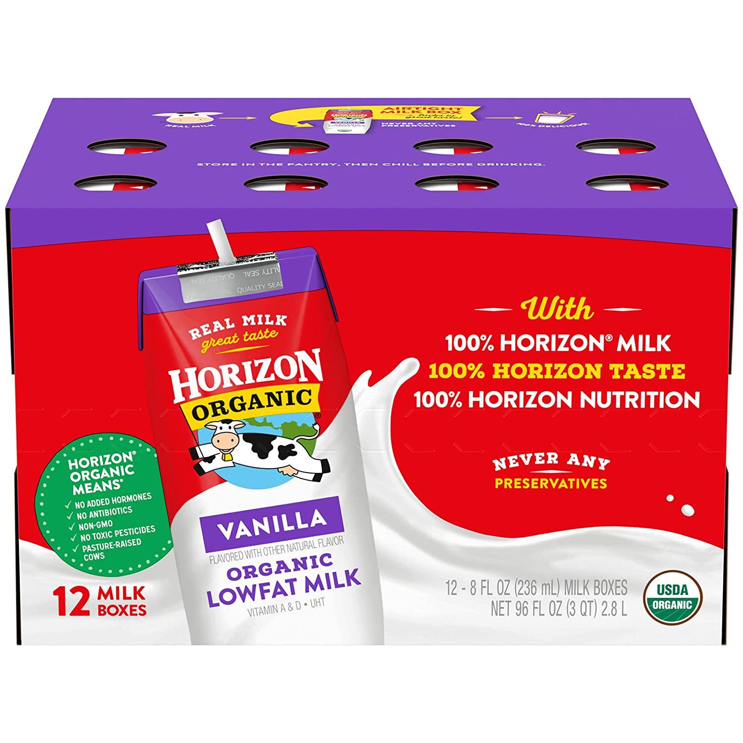 Horizon Organic 1% Low Fat Vanilla Milk Boxes, 8 oz, 12 Pack - Shelf ...