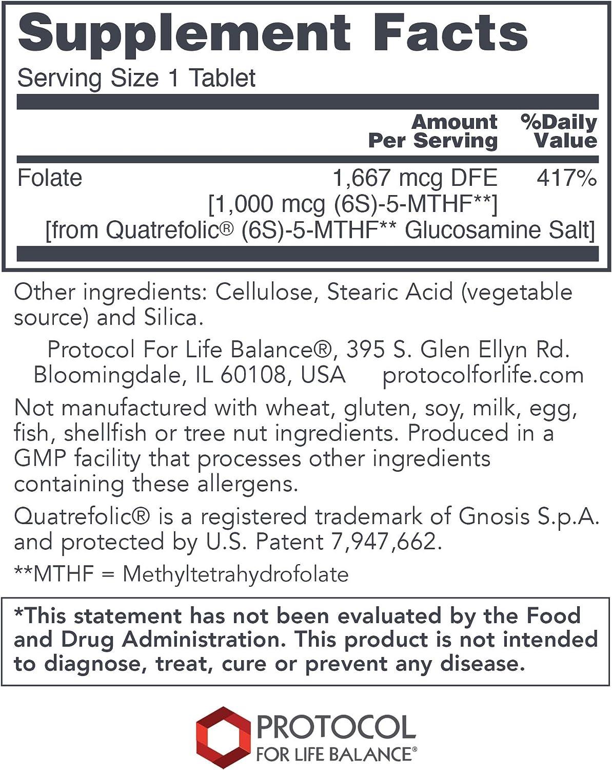 Protocol 5-Methyl Folate 1000mcg Supplement - 90 Tabs - Nerve Support ...