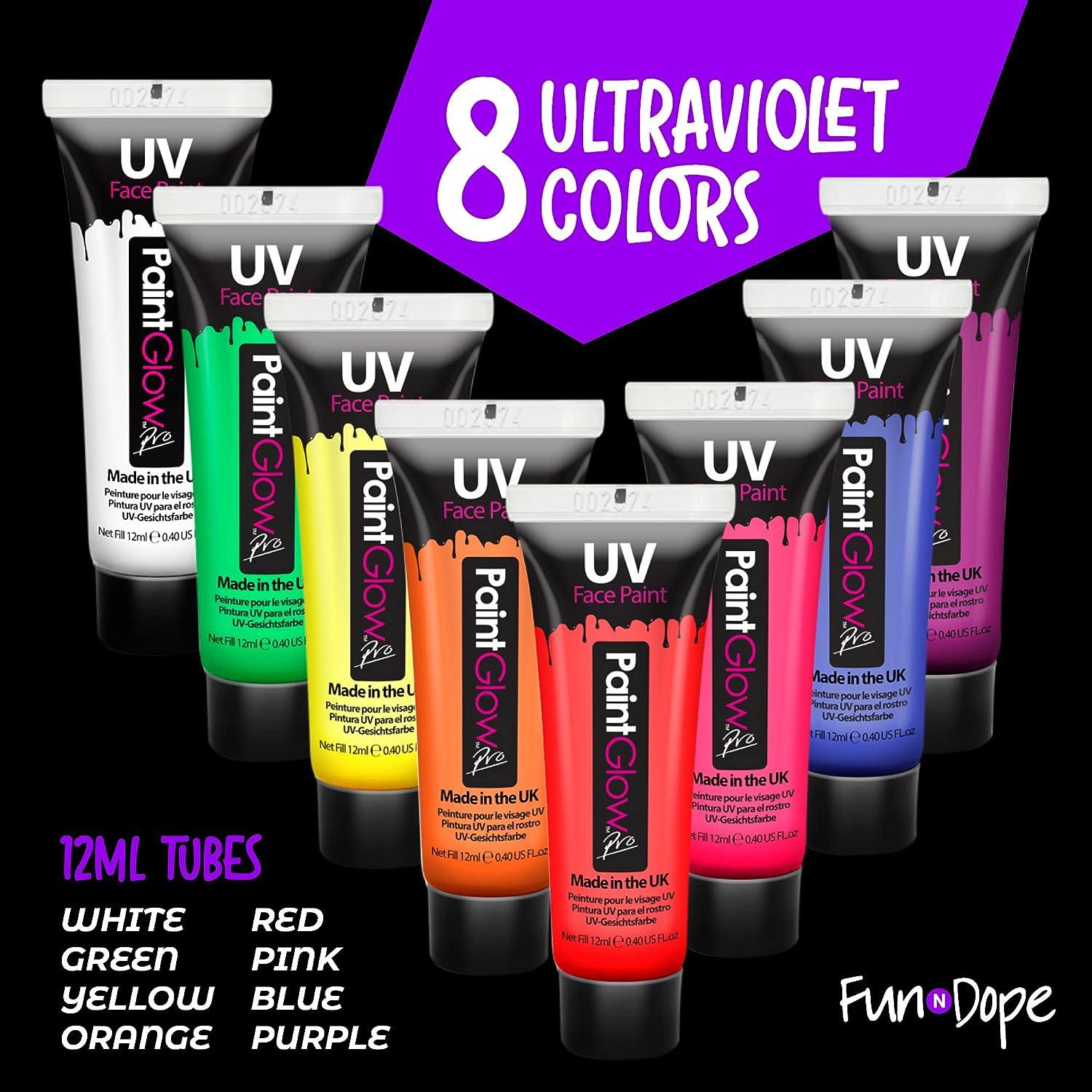 UV Body Paint and Face Paint - 8 Colors - Blacklight Reactive - Glows ...