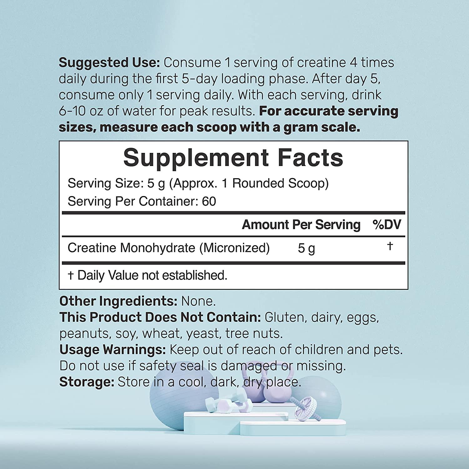 Creatine Monohydrate Powder 300 Grams (10.6oz), Unflavored | Pure ...