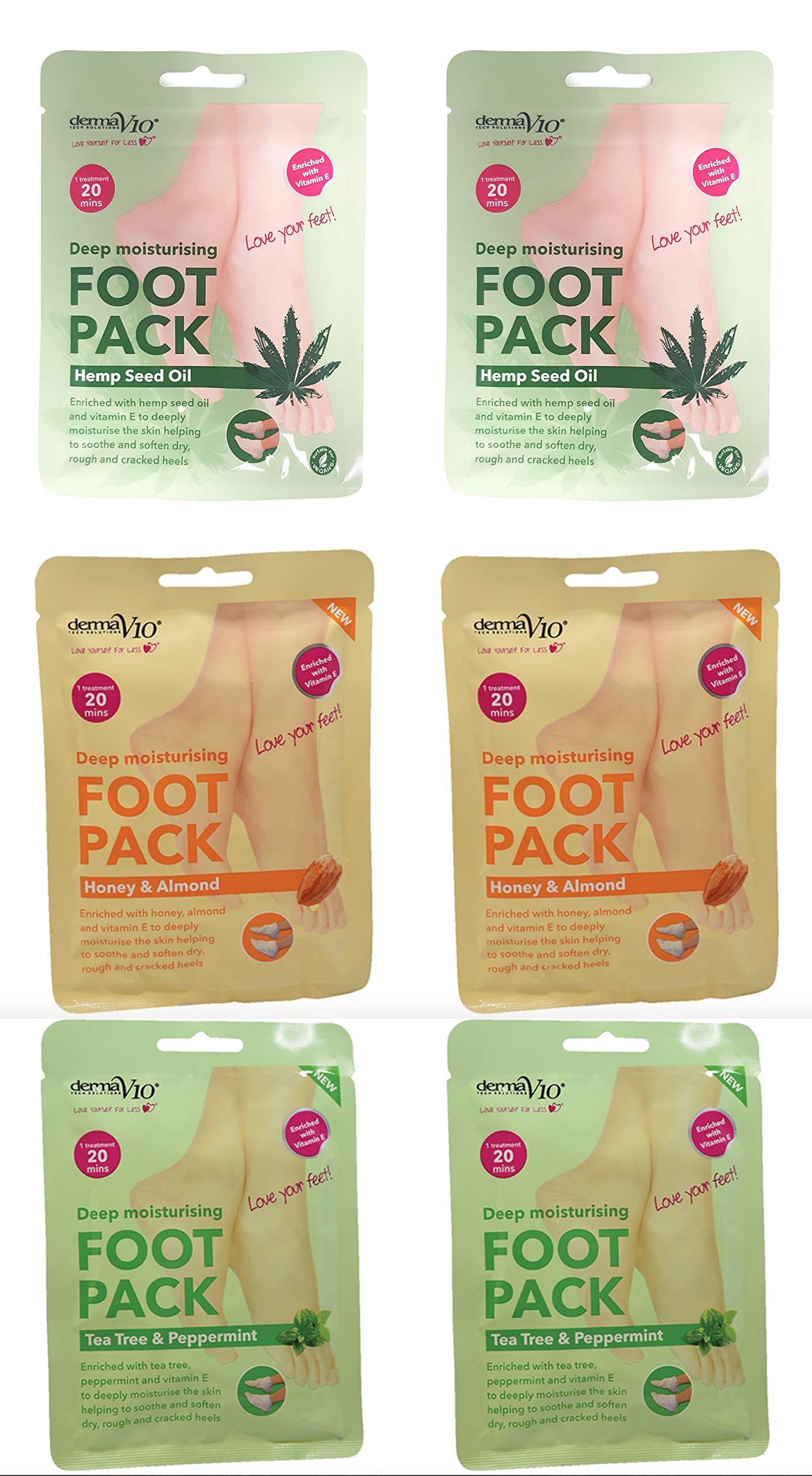 Derma V10 Foot Pack Mask (6 Pack) Deep Moisturising (Hemp Seed Oil ...